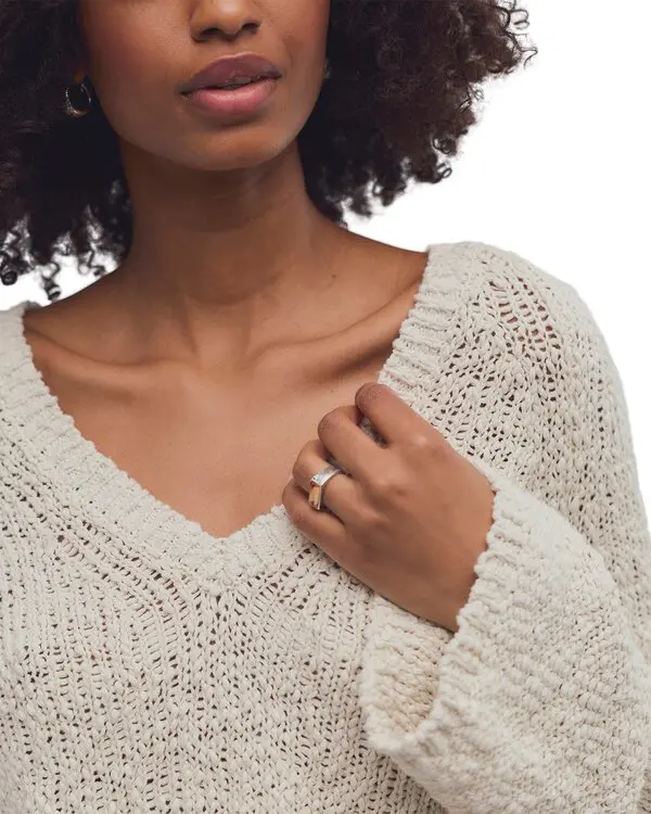 Free People Heartland Cotton V Neck Sweater