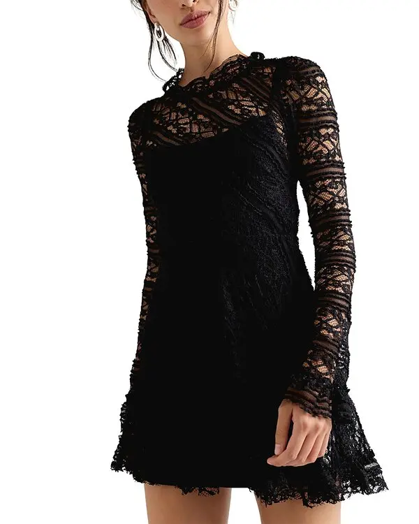 Free People Woodland Whispers Lace Mini Dress - Black