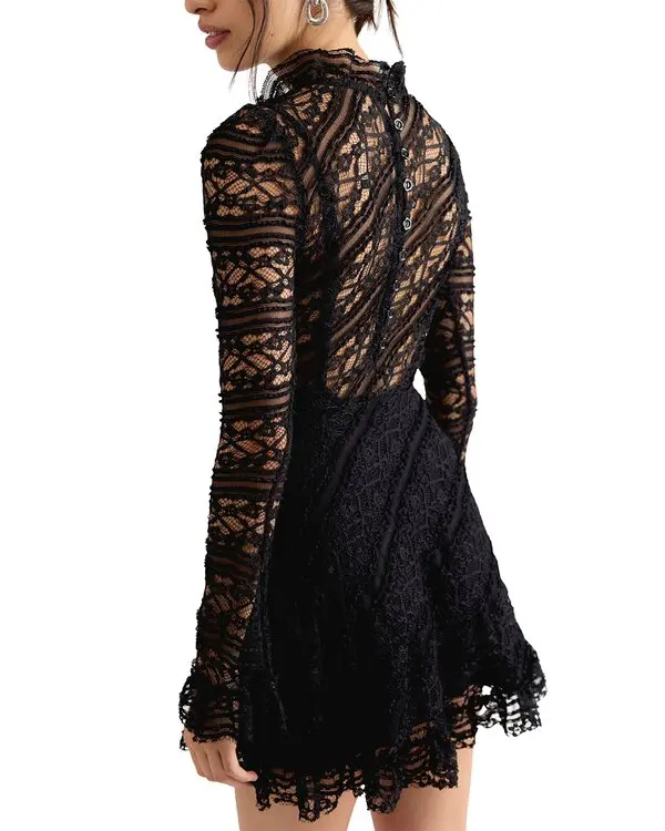 Free People Woodland Whispers Lace Mini Dress - Black