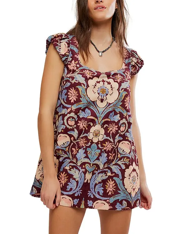 Free People Hopeless Romantic Cotton Mini Dress - Maroon Combo