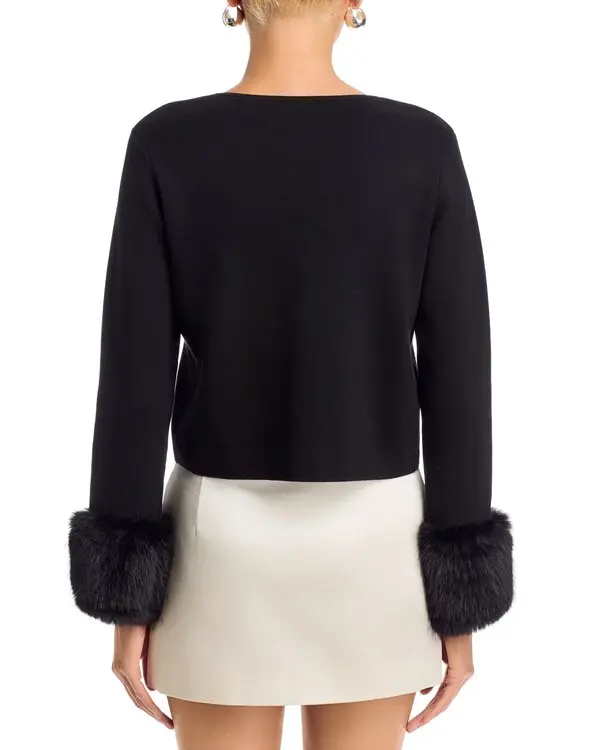 Aqua Faux Fur Trim Knit Cardigan Exclusive