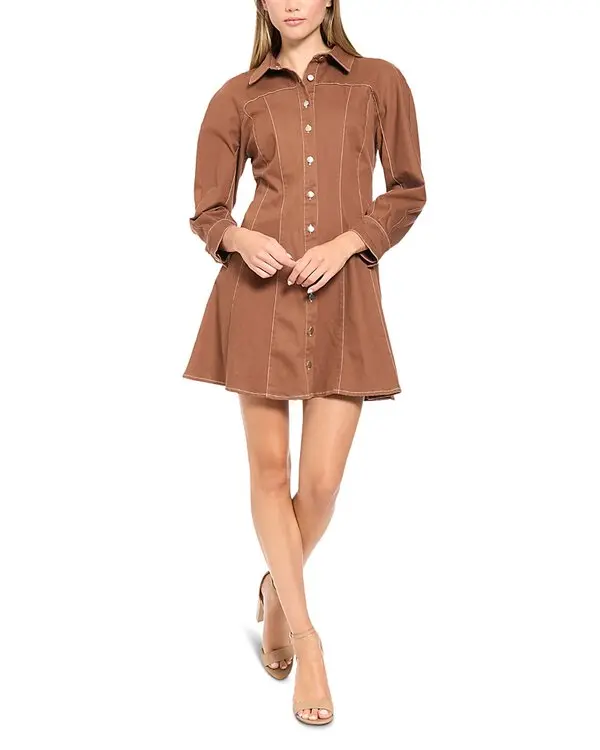 Maggy London Denim Vertical Seam Mini Shirt Dress - Brown