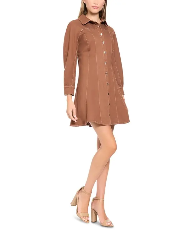 Maggy London Denim Vertical Seam Mini Shirt Dress - Brown