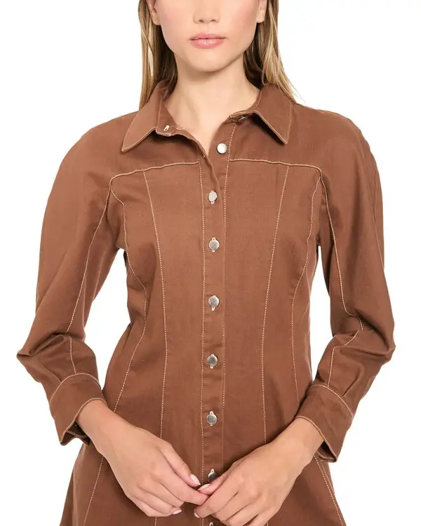 Maggy London Denim Vertical Seam Mini Shirt Dress - Brown