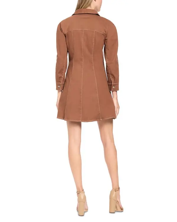 Maggy London Denim Vertical Seam Mini Shirt Dress - Brown