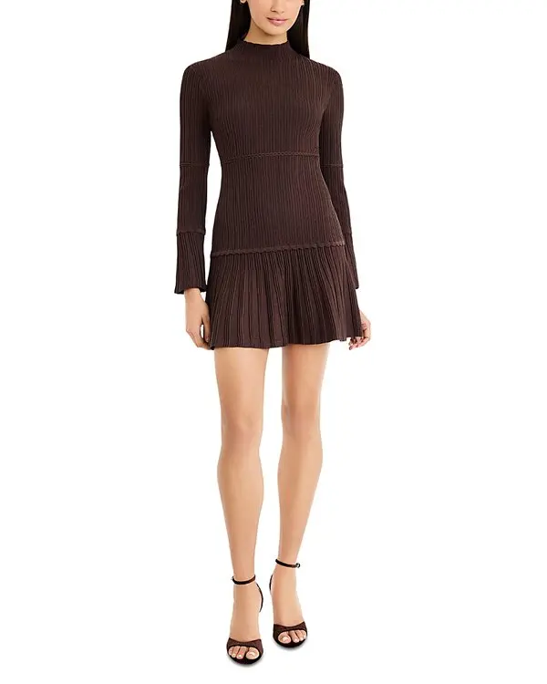 Maggy London Knit Mock Neck Long Sleeve Mini Fit And Flare Dress - Coffee