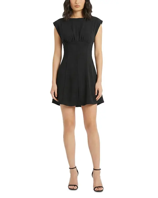 Maggy London Extended Shoulder Boat Neck Mini Dress - Black