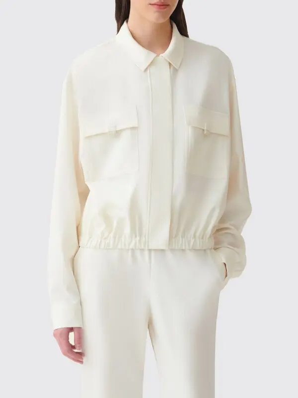Fabiana Filippi Bomber Jacket In Viscose Blend With Shirt Collar And Patch Pockets - Butter