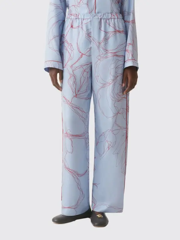 Fabiana Filippi Floral Pure Silk Palazzo Trousers With Elastic Waist - Gnawed Blue