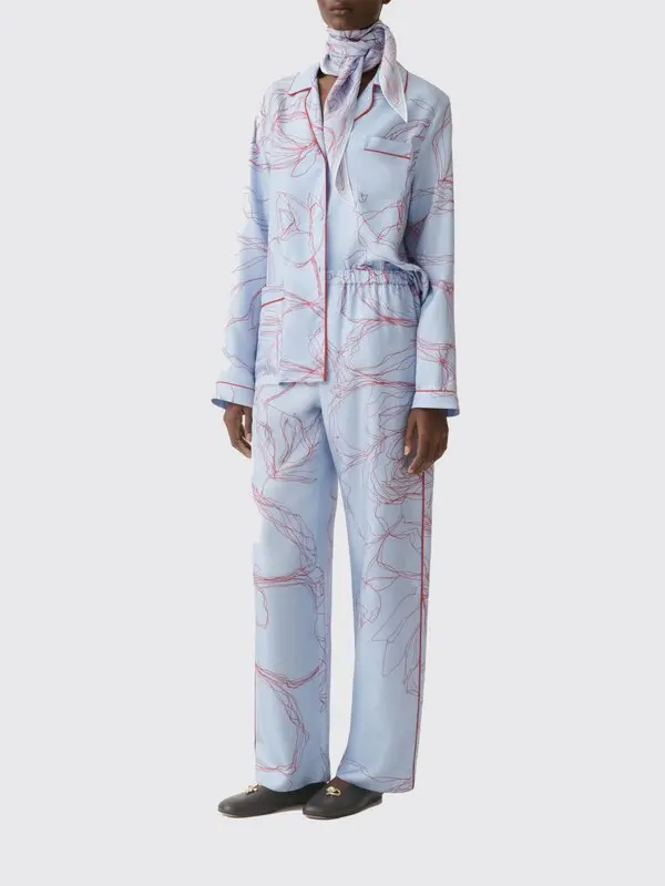 Fabiana Filippi Floral Pure Silk Palazzo Trousers With Elastic Waist - Gnawed Blue
