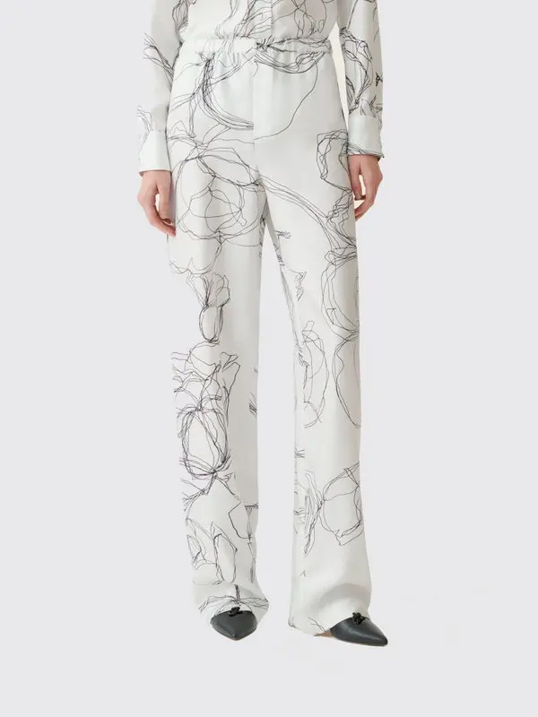 Fabiana Filippi Floral Pure Silk Palazzo Trousers With Elastic Waist - White