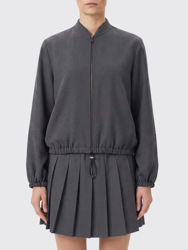 Fabiana Filippi Wool Blend Bomber Jacket With Zip Closure And Elasticated Hem - Blue