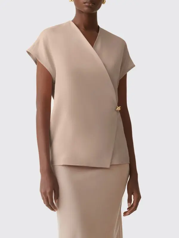 Fabiana Filippi V-neck Satin Wrap Top With Tie Closure