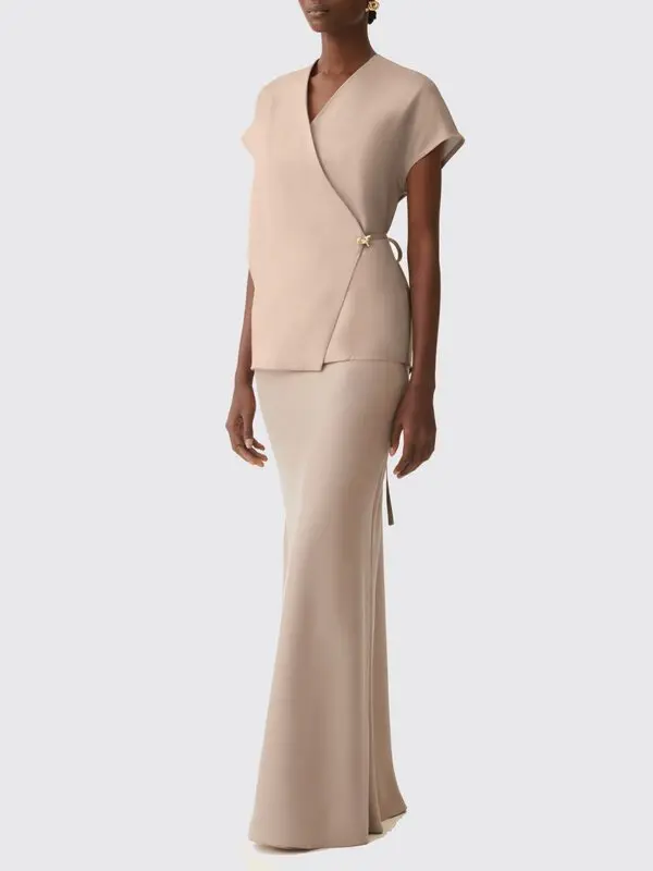 Fabiana Filippi V-neck Satin Wrap Top With Tie Closure