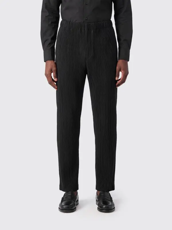 Issey Miyake Homme Plissé Slim Fit Pleated Trousers With Elasticated Waist - Black