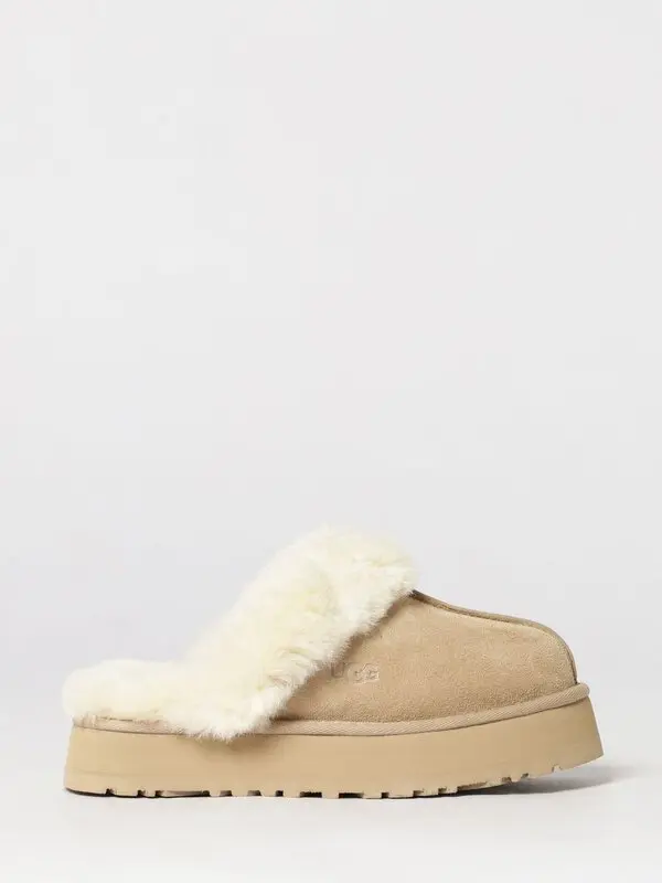 UGG Disquette Suede Mules With Shearling Lining - Beige