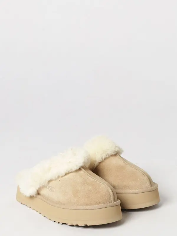 UGG Disquette Suede Mules With Shearling Lining - Beige