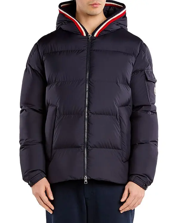 Moncler Lacfroid Stripe Hood Down Puffer Jacket - Navy