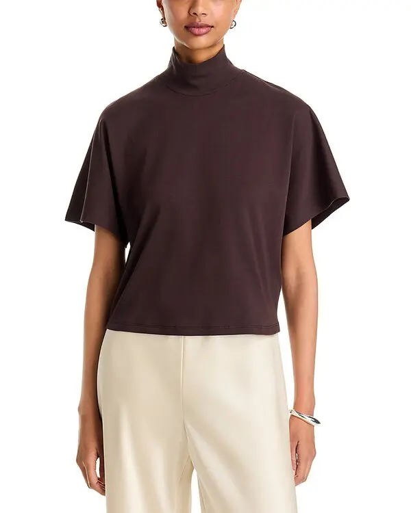 Majestic Filatures Supima Cotton Short Sleeve Mock Neck Tee - Chocolate