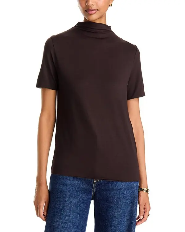 Majestic Filatures Soft Touch Short Sleeve Mock Neck Tee - Chocolate
