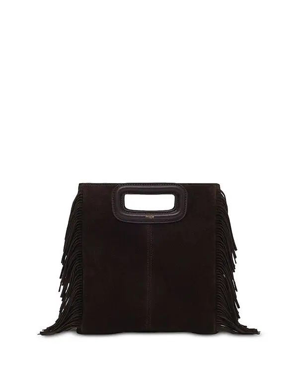 Maje M Fringed Suede Crossbody Bag - Dark Brown