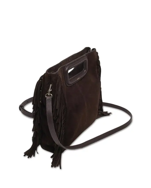 Maje M Fringed Suede Crossbody Bag - Dark Brown