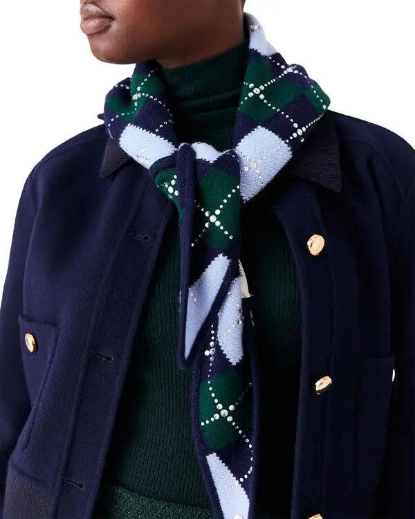 Maje Wool Argyle Triangle Scarf