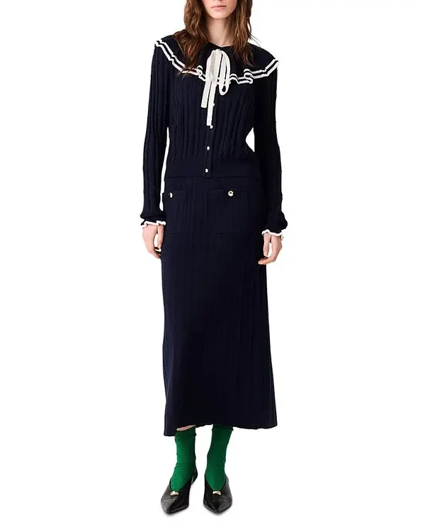 Maje Migna Layered Cape Cardigan - Navy