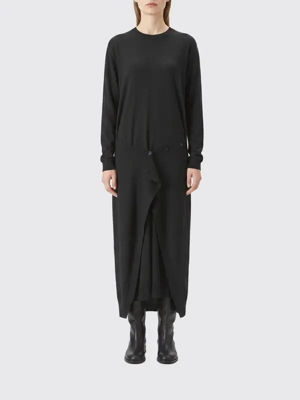 LEMAIRE Asymmetrical Knit Midi Dress With Dropped Shoulders - Black