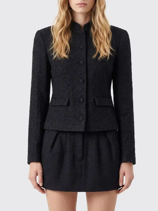 Magda Butrym Single-breasted Short Blazer In Wool Bouclé With High Neck - Black