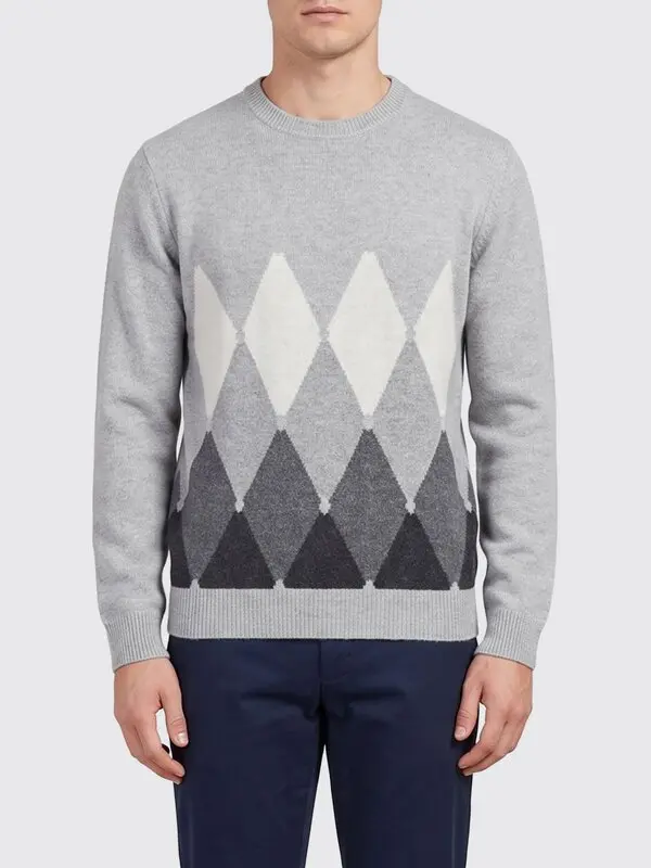 BALLANTYNE Diamond Pattern Pure Cashmere Crewneck Jumper - Grey 1