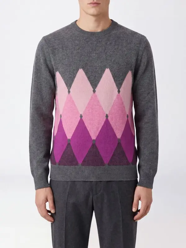 BALLANTYNE Diamond Pattern Pure Cashmere Crewneck Jumper - Grey