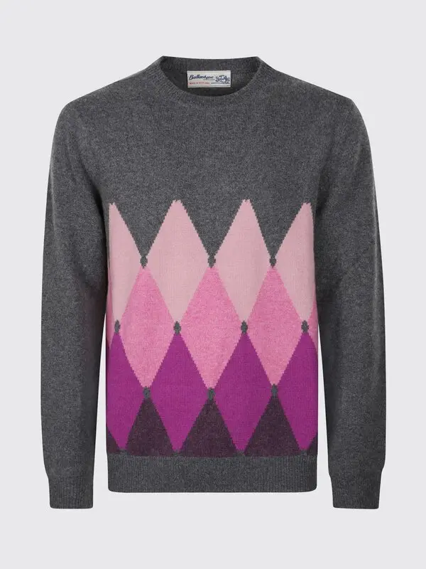 BALLANTYNE Diamond Pattern Pure Cashmere Crewneck Jumper - Grey