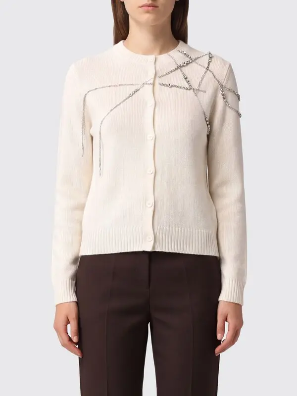 Fabiana Filippi Cashmere And Silk Cardigan With Crystal Embroidery - White