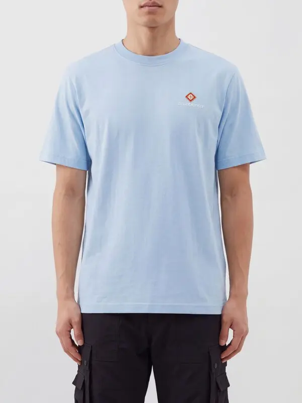 Casablanca Graphic Print Organic Cotton Crewneck T-shirt - Blue