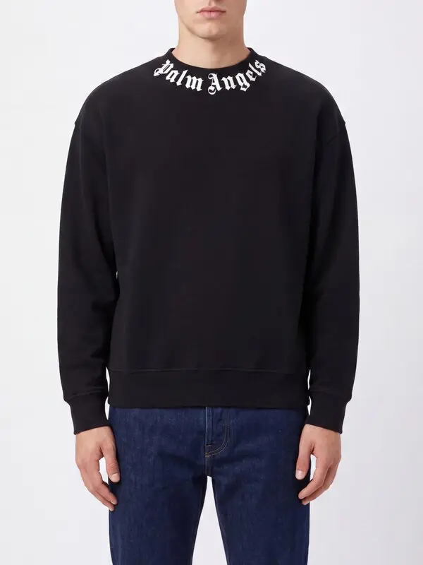 Palm Angels Logo Cotton Crewneck Sweatshirt With Dropped Shoulders