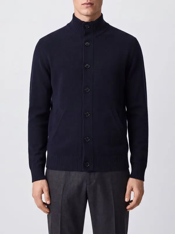 Brioni High-neck Pure Cashmere Cardigan With Button Closure - Blue