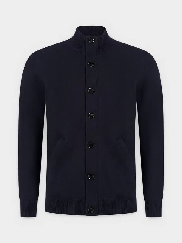 Brioni High-neck Pure Cashmere Cardigan With Button Closure - Blue