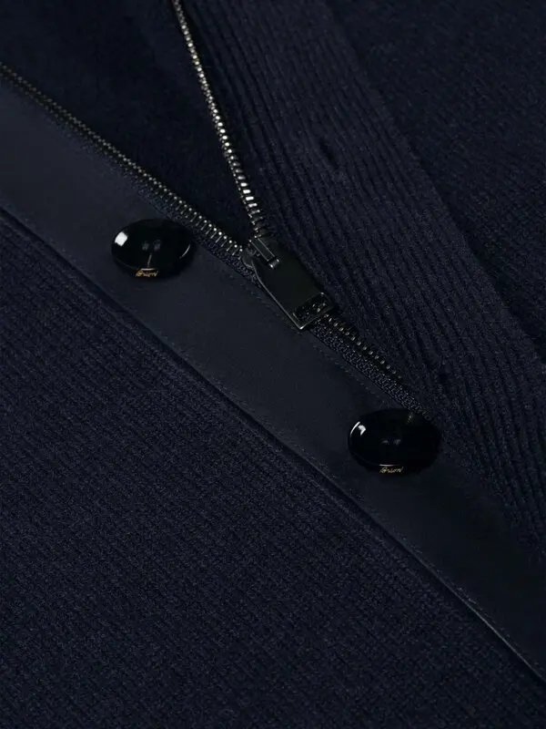 Brioni High-neck Pure Cashmere Cardigan With Button Closure - Blue