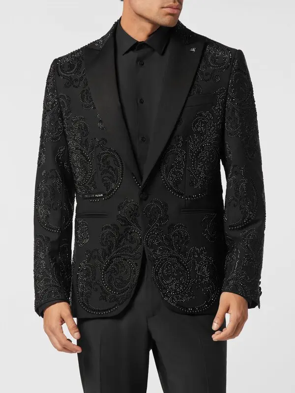 Philipp Plein Single-breasted Wool Blazer With Crystal Embroidery