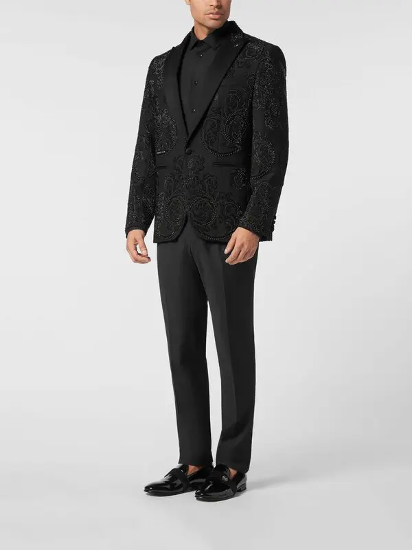 Philipp Plein Single-breasted Wool Blazer With Crystal Embroidery