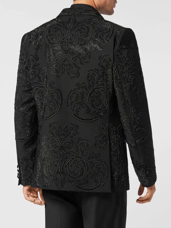 Philipp Plein Single-breasted Wool Blazer With Crystal Embroidery