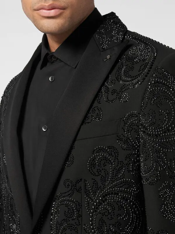 Philipp Plein Single-breasted Wool Blazer With Crystal Embroidery