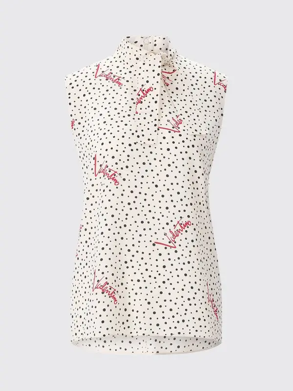 Valentino Garavani Polka Dot Sleeveless Top In Crêpe De Chine With Pussy-bow - Cream