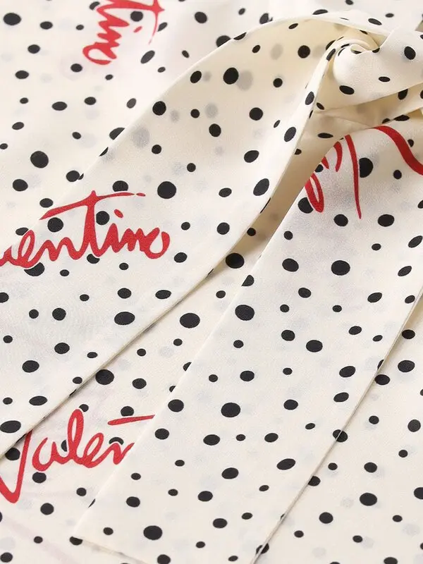 Valentino Garavani Polka Dot Sleeveless Top In Crêpe De Chine With Pussy-bow - Cream