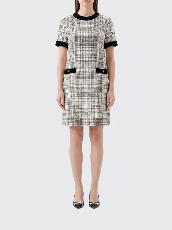 Valentino Garavani Tweed Sheath Mini Dress With Patch Pockets - Cream
