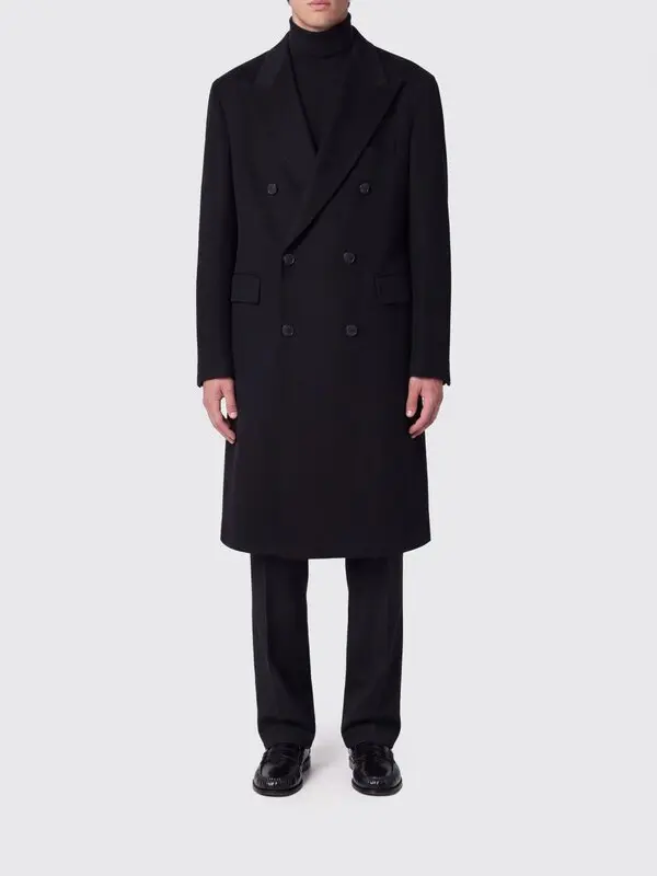 Tagliatore Double-breasted Long Coat In Pure Virgin Wool - Blue