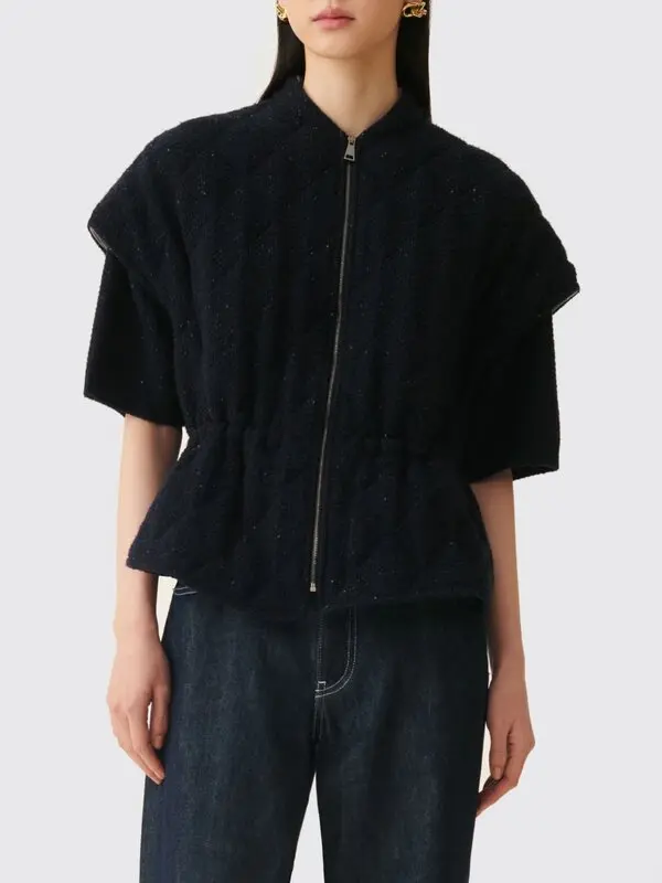 Fabiana Filippi Short Quilted Wool And Cashmere Cape With Bomber Collar - Blue