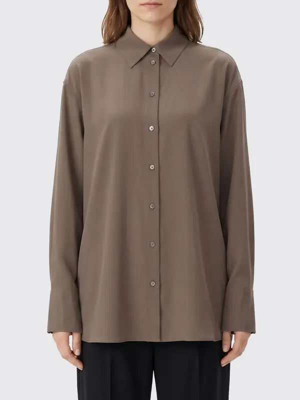 TOTEME Relaxed Fit Pure Silk Shirt With French Collar - Brown