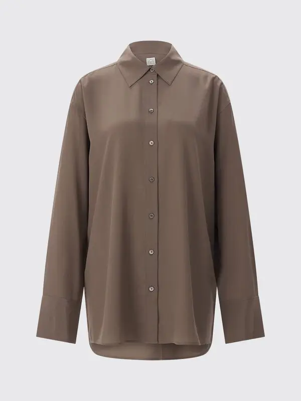 TOTEME Relaxed Fit Pure Silk Shirt With French Collar - Brown